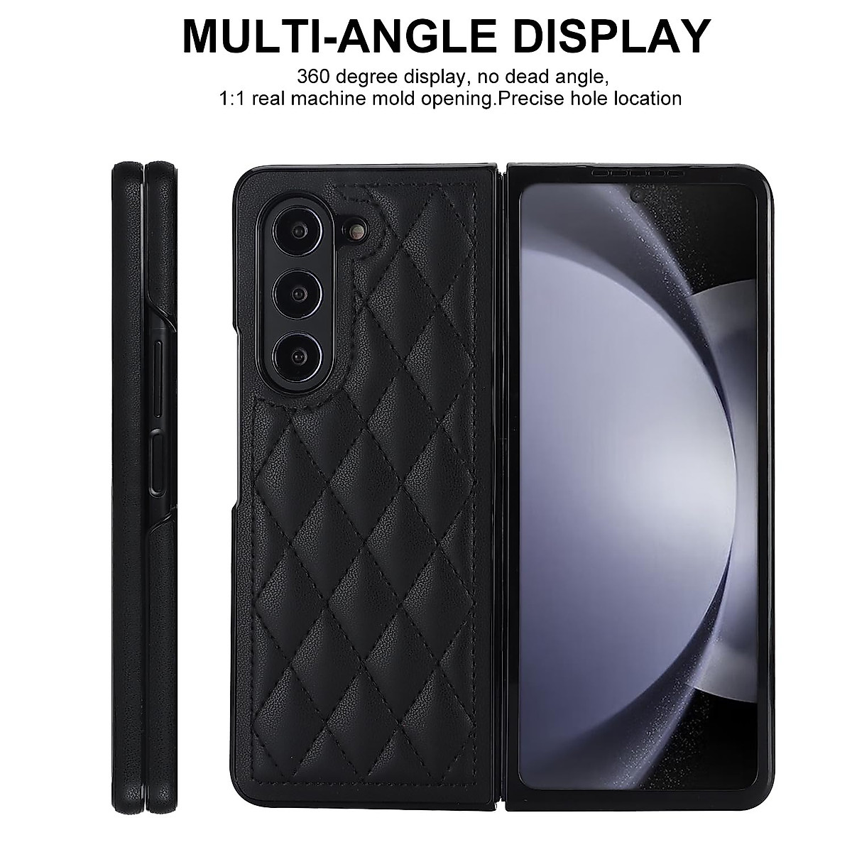 XNXCEVI for Samsung Galaxy Z Fold 5 Case, Premium Leather Back Cover Anti-Scratch Shockproof Case for Galaxy Z Fold5 5G (Black)