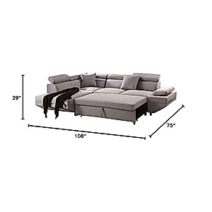 ACME FURNITURE Jemima Sectional Sofa w/Sleeper - - Gray Fabric