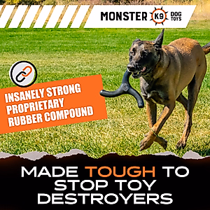 Monster K9 Ultra Durable Boomerang Dog Toy - Medium & Large Breed - for Super Aggressive Power Chewers - Tough & Strong, Extreme Heavy Duty Natural Rubber - Fetch, Tug, & Chew - 8" Dia.