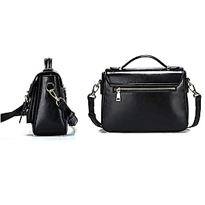 JeHouze Women's Genuine Leather Messenger Crossbody Medium Handbag Shoulder Vintage Purse (Black)