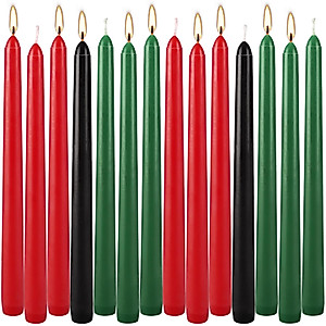 Set of 14 Kwanzaa Taper Candles, 6 Red, 6 Green, 2 Black Mishumaa Saba Candle Set, 10 Inch Dripless Tall Candle Stick for Kwanzaa, 7-7.5 Hour Burn Time