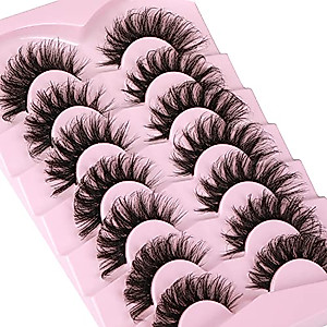 Mink Lashes Fluffy 6D False Eyelashes 17mm Wispy Cat Eye Lashes that Look Like Extensions Strip Lashes Pack