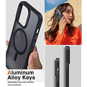 Meifigno Magic Mag Series for iPhone 14 Pro Max Case, [Military Grade Protection & Compatible with MagSafe], Translucent Matte Back with Aluminum Alloy Keys, for iPhone 14 Pro Max 6.7", Black