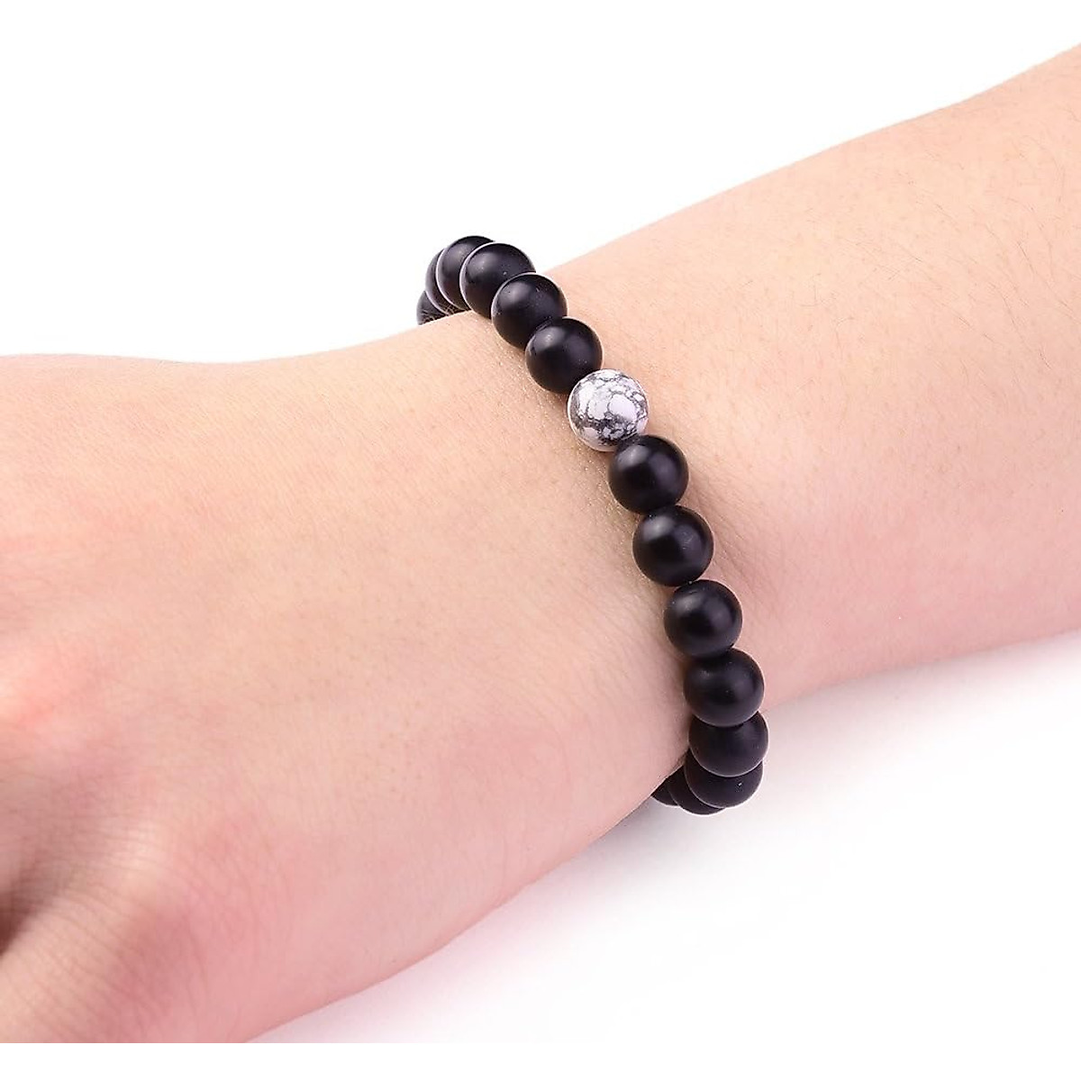 2 Pcs Couple Distance Relationship Bracelets Black Matte Agate & White Howlite Energy Beads Stone Ying Yang Balance Bracelet Banglet for Lovers Touch Bracelets Long Distance Relationship¡­