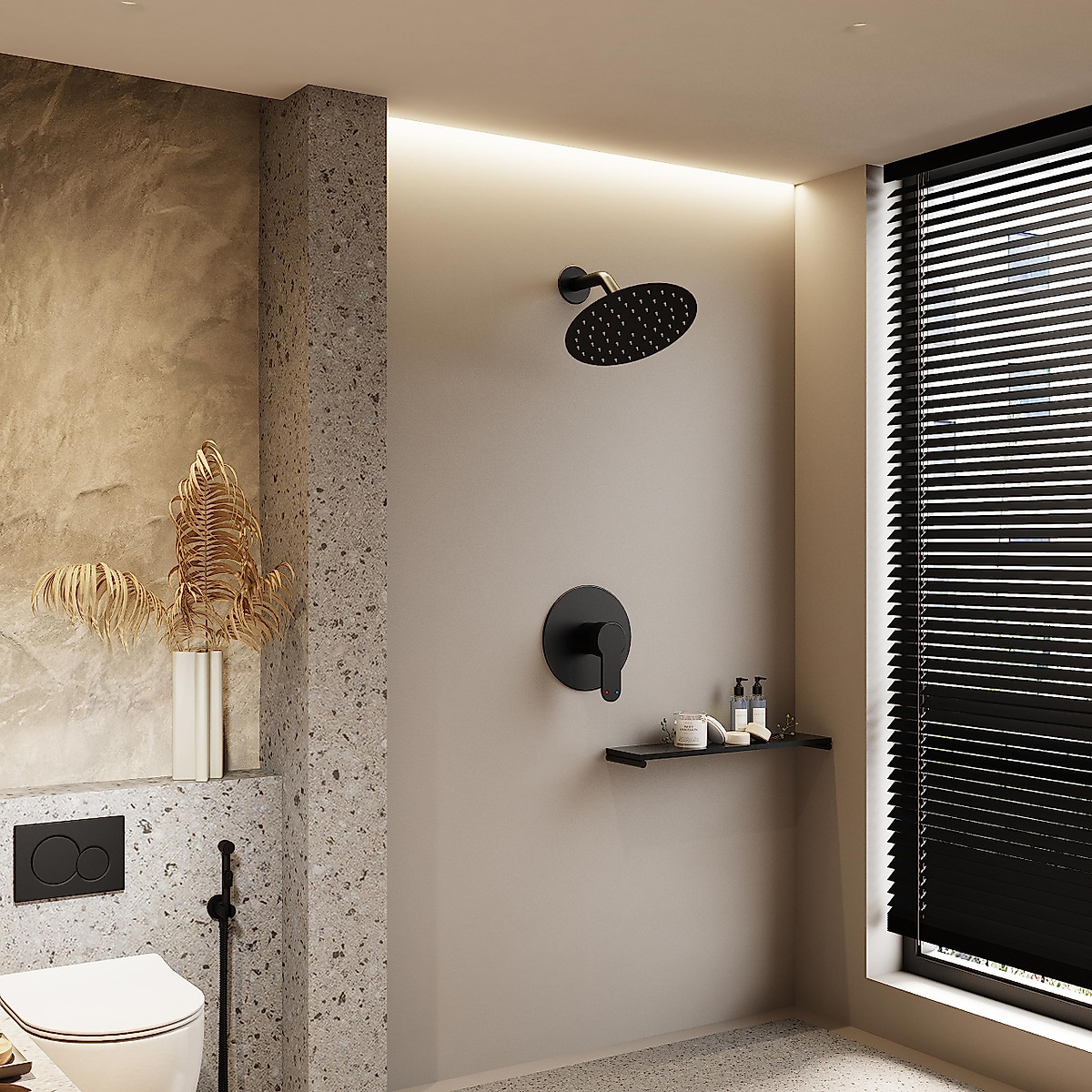 HomGoo Shower Faucet, Matte Black Shower Faucet Set, Bathroom Rain Shower System with 6-Inch Shower Head, Single-Handle Shower Trim Kit with Rough-in Valve, Matte Black