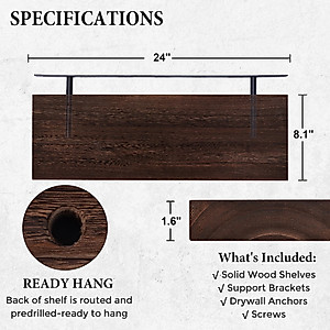 Axeman Floating Shelves, 2 Pack 8 Inch Deep Rustic Solid Wood Wall Shelves for Storage, Wall Mounted Display Shelving with Invisible Heavy-Duty Metal Bracket, 24" W x 8" D x 1.6" H, Rustic Brown