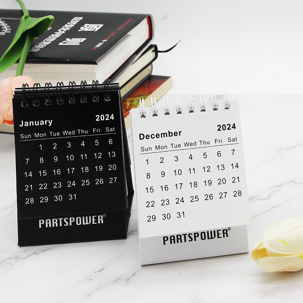2024 Mini Desk Calendar Small Desk Calendar, 17 Months Runs from August 2023 to December 2024, 3x4.2 Inch Standing Flip Monthly Pages, 250gsm High Thickness Paper (Black)