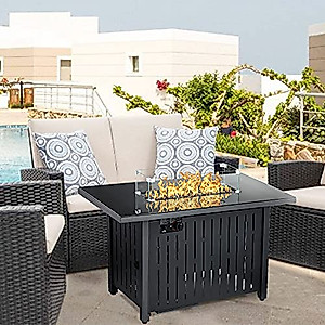 CUREALLSO 43 Inch Propane Fire Pit, 50,000BTU Auto-Ignition Gas Fire Pit Table with Glass Wind Guard, CSA Approved, 6.6 Pounds Lava Stone for Outdoor Garden Patio Backyard Deck Poolside