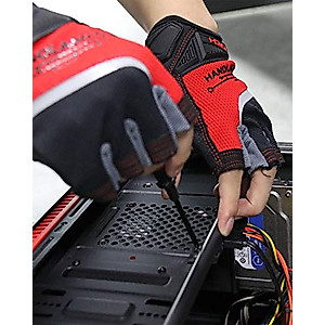 HANDLANDY Fingerless Work Gloves for Men, Half Finger Working Glove Grip Shock-Absorbing Breathable Uwrist TPR Anti-collision Gloves for Mens & Women (L)