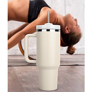 Budget Friendly Quencher Stainless Steel Reusable Vacuum Insulated 40 oz Tumbler with Leak Resistant Lid, Handle and Straw for Water, Iced Tea or Coffee… (Rose Quartz)