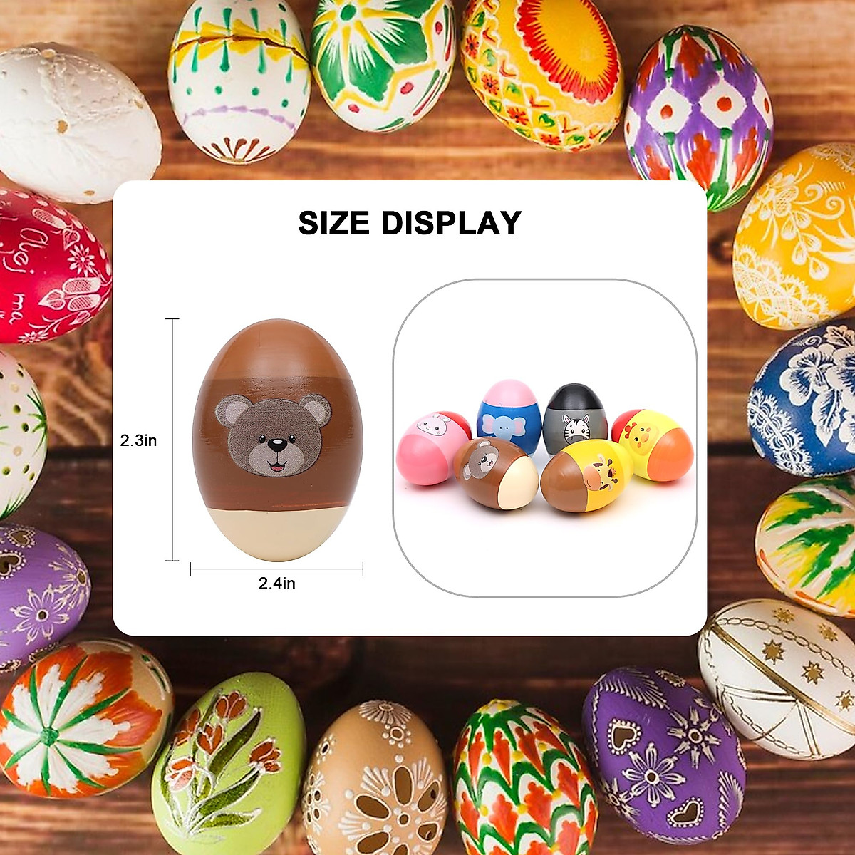 6Pack Easter Wooden Percussion Musical Shake Eggs for Toddler Kids Boys Girls ,Easter Basket Essentials Easter Basket Stuffers