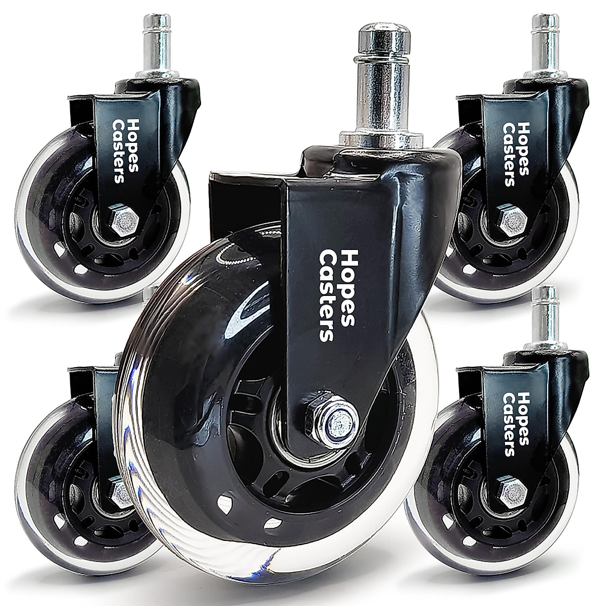 Office Chair Caster Wheels (Set of 5) - Heavy Duty & Safe for All Floors Including Hardwood - Perfect Replacement for Desk Floor Mat - Rollerblade Style w/Universal Fit