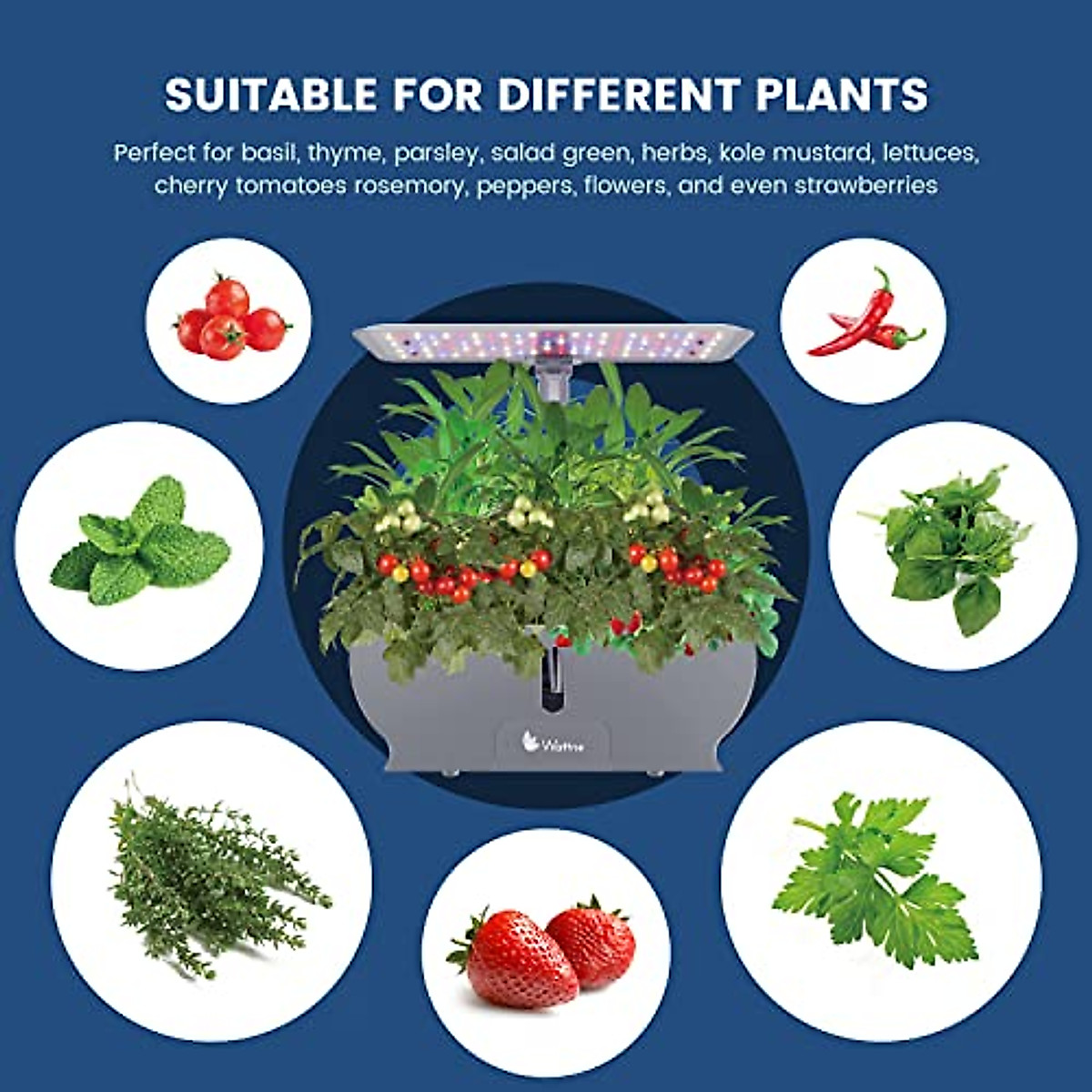 Wattne 9Pods Hydroponics Growing System with LED Grow Light for Home Kitchen, Adjustable (7-23 inches) Height, Automatic Timer Germination Kit for Vegetables & Fruits