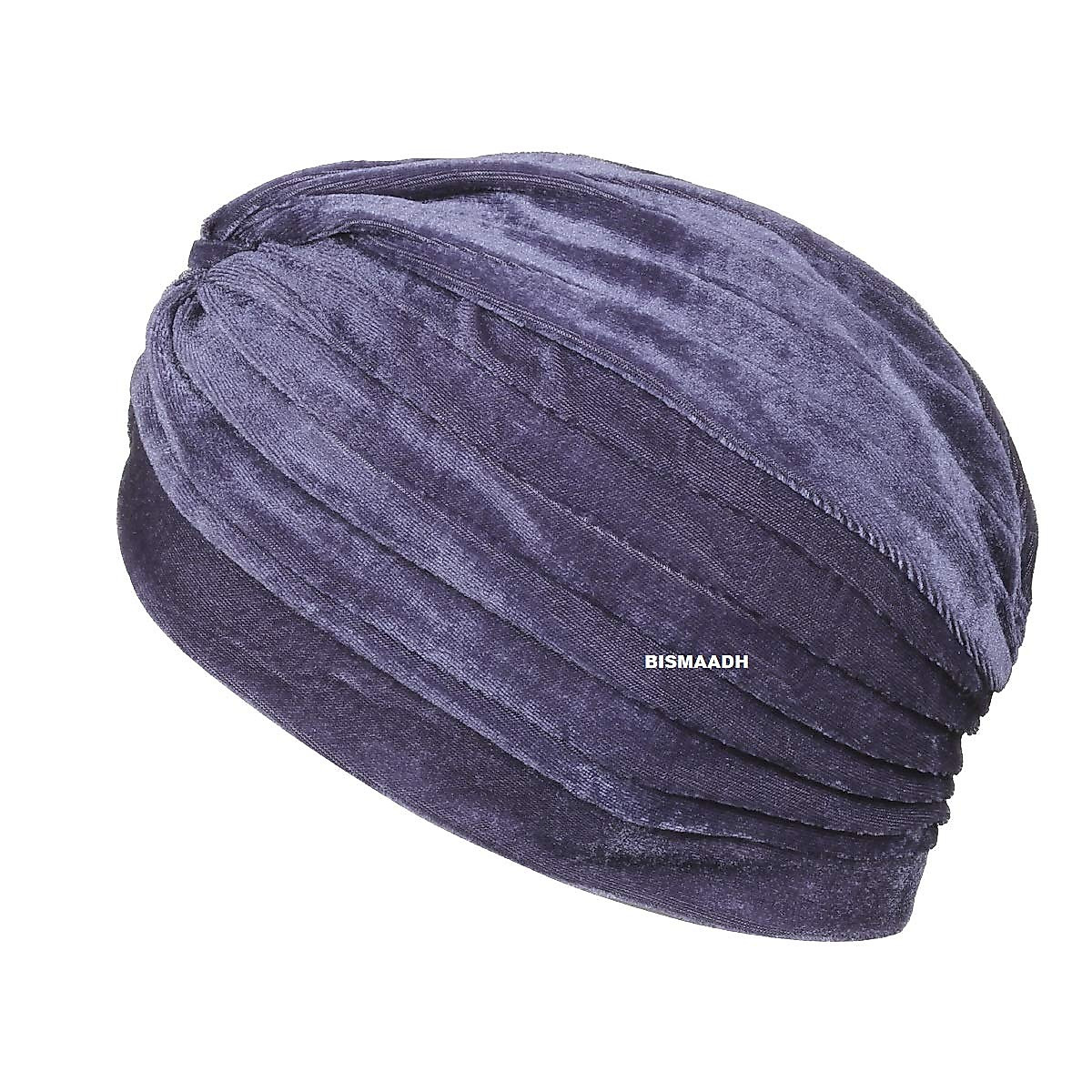 BISMAADH Soft Velvet Twisted Pleated Pre Tied Knot Readymade Turban/Pagri Chemo Cap Head Wraps-Cover for Men’s & Women’s (Dark Grey)