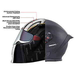 BEON Full Face Motorcycle Helmet, Street Bike Helmet with Clear&Tinted Visors and Multiple Vents, Motocross Casco DOT Approved for Adult Men Women, S-XL (M, Matte Black)