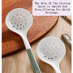 Ceramic Soup Ladle Spoon Set Of 2,Hot Pot Accessories Kit Soup Ladle Skimmer Spoon Slotted Cooking Utensil For Cooking Stirring (Green)