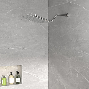 Shower Head with Adjustable Shower Arm - Sarlai 12 Inch Rain Shower Head Solid Square Ultra Thin 304 Stainless Steel with Solid Brass 11 Inch Adjustable Extension Arm, Chrome Finish