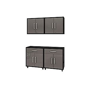 Manhattan Comfort Eiffel Garage Cabinets and Storage System, Set of 4, Matte Black and Grey