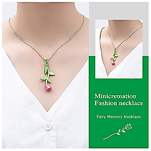Rose Flower Cremation Jewelry Urn Necklaces for Ashes, Cremation Ash Jewelry Memorial Pendants for Human Pets Ashes(Green-Pink)