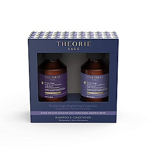 THEORIE Purple Sage Travel Set - Brightening Shampoo & Conditioner minis - Color Repair Formula - Eliminate Brassiness & Yellowing - Suited for Blonde & Highlighted Hair, Bottles 90mL each