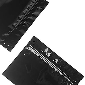 QQ Studio Pack of 100 Double-Sided Glossy Wide Mouth Smell Proof Stand Up Resealable Pouch Bags (Glossy Black, 6.5x5" (3oz))