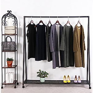 Garment Rack Single-Rail Metal Clothing Rack for Bedroom, Heavy-Duty Clothes Rail on Wheels, Freestanding Clothes Display Rack with Storage Shelf, Retail Store, Black(Size:100X40X160CM)