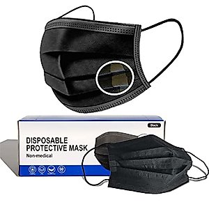Disposable Face Mask Black 3-Ply - 50 Pcs, (TWR-BLK-50MSK)