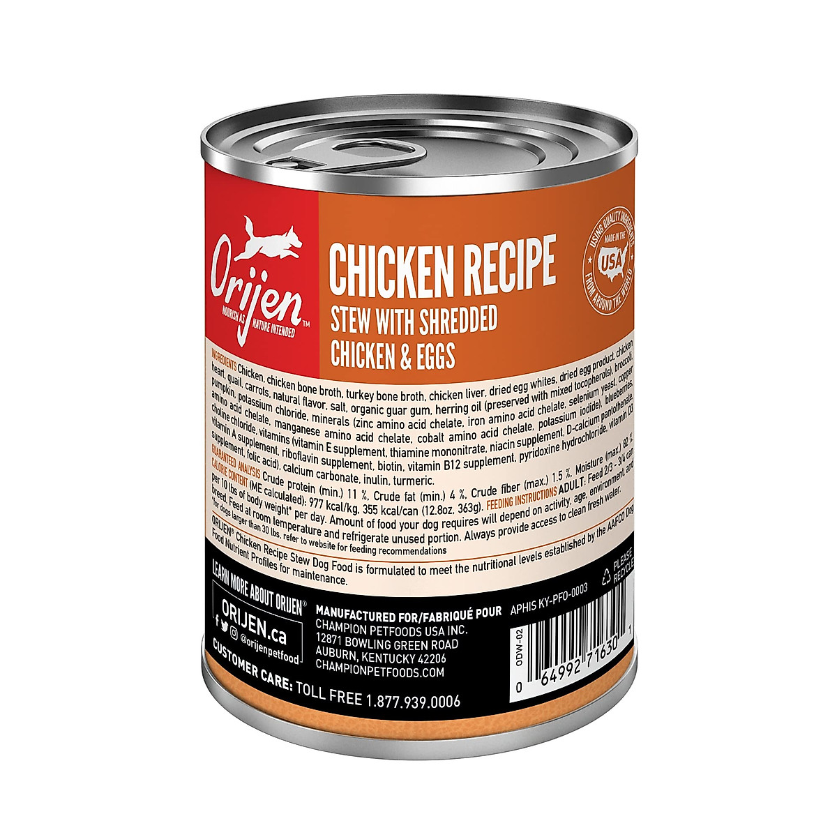 ORIJEN Chicken Recipe Stew with Shredded Chicken and Eggs Wet Dog Food, WholePrey Ingredients, 12.8oz (Case of 12)