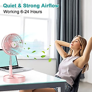 Flodaway Fan Rechargeable, Fold Away Fans Collapsible Portable Fan Pink for Traveling Foldable Compact Fan, Desk and Floor Fan 7200mAh Portable Folding Fan Battery Operated Adjustable 14.5-40"