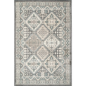 nuLOOM 9x12 Becca Traditional Tiled Area Rug, Charcoal, Faded Transitional Design, Stain Resistant, For Bedroom, Dining Room, Living Room, Hallway, Office, Kitchen, Entryway