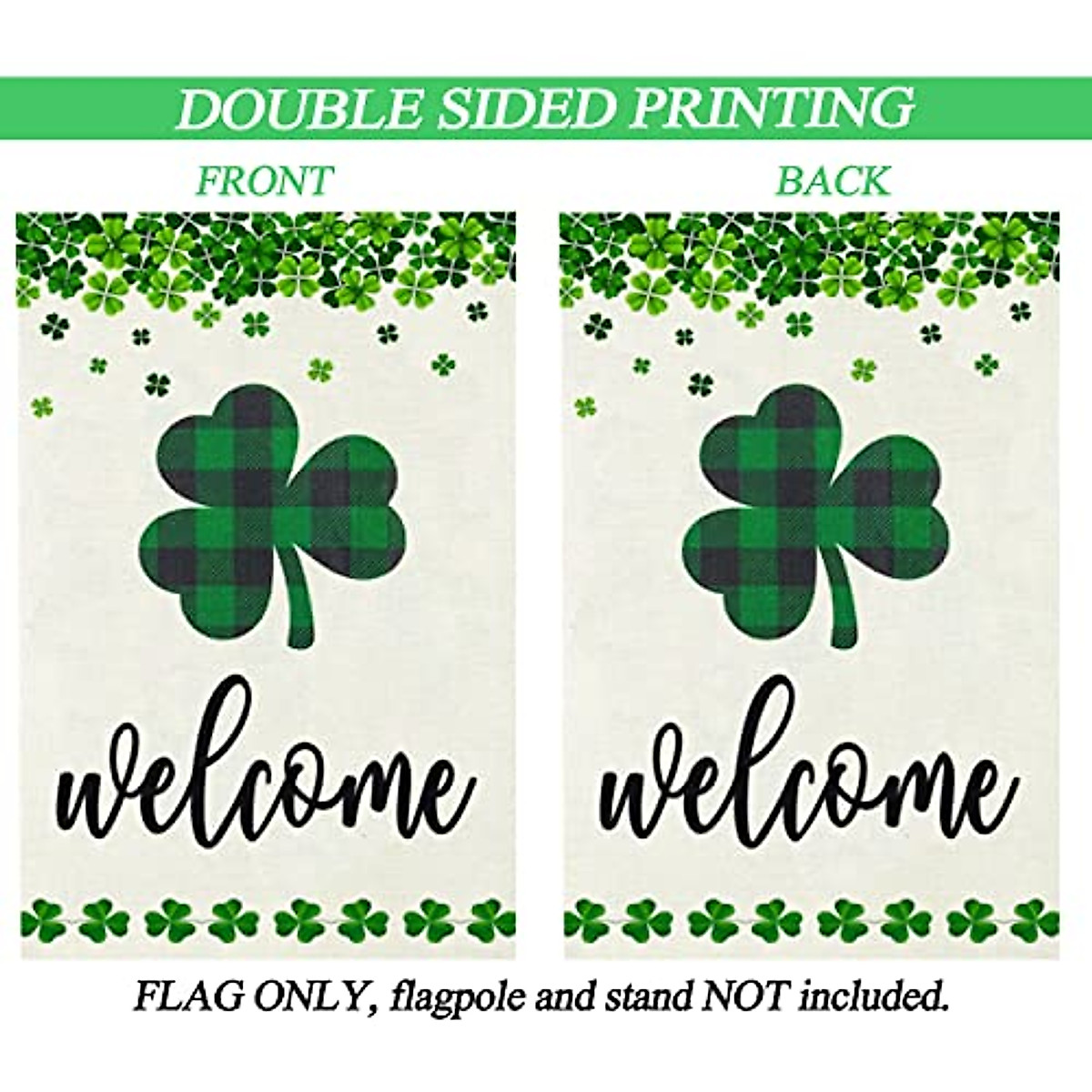 Welcome St Patricks Day Garden Flag 12.5x18 Inch Double Sided, Spring Holiday Farmhouse Yard Outdoor Decor