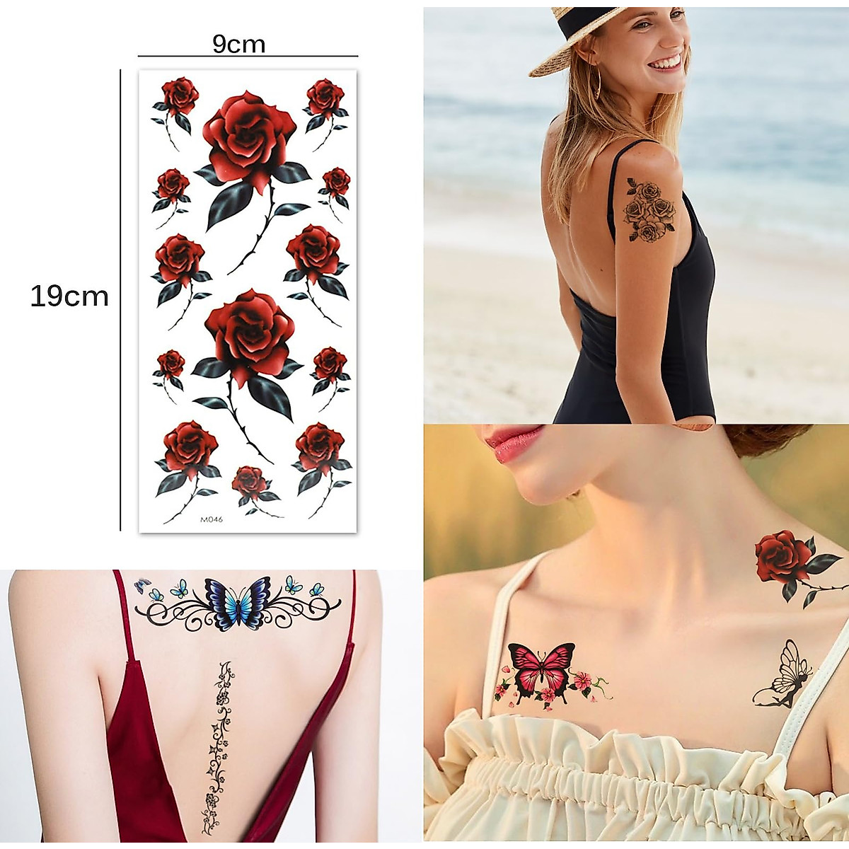 Lady Up Temporary Tattoos Stickers 20 Sheets Body Art Flowers, Roses, Butterflies Tattoo for Women, Mixed Style and Multi-Colored Waterproof 90×190mm