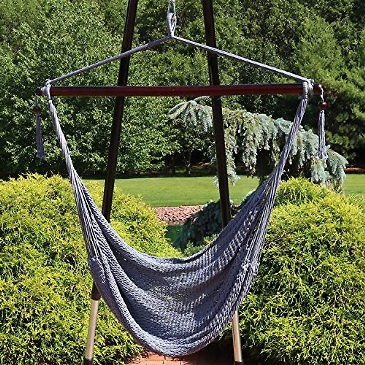 Sunnydaze Hanging Caribbean XL Hammock Chair - Modern Boho-Style Soft-Spun Polyester Rope Hammock Chair Swing - Gray - Ideal for Yard, Balcony, Garden and Other Outdoor Living Spaces