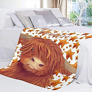 Personalized Funny Cow Star Blanket with Name Text Custom Super Soft Fleece Throw Blankets for Couch Sofa Bed 60 X 80 inches