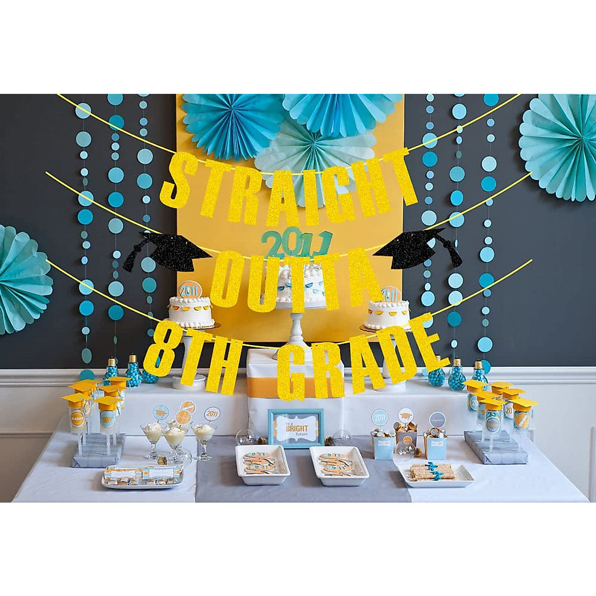 Straight Outta 8th Grade Banner, 8th Grade Graduation Decorations 2022, Boy Girl Kids Eighth Grade Graduation Party Decorations 2022