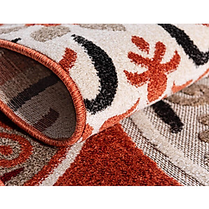 Unique Loom Outdoor Modern Collection Area Rug (7' 1" x 10' Rectangle, Terracotta/ Burgundy)