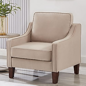 Miscoos Modern Velvet Accent Armchair-Single Sofa Chair with Wooden Legs and Scooped Armrests,Small Reading Sofa Chair Set,Upholstered Comfy Chair for Living Room, Bedroom, Office
