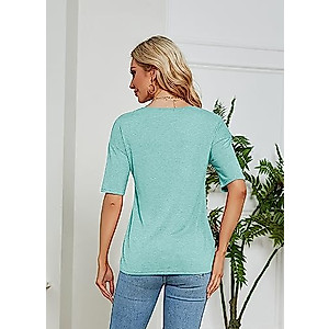 Sherosa Womens Summer Tops Short Sleeve V Neck Tee Shirts Trendy Cute Shirts Light Green L