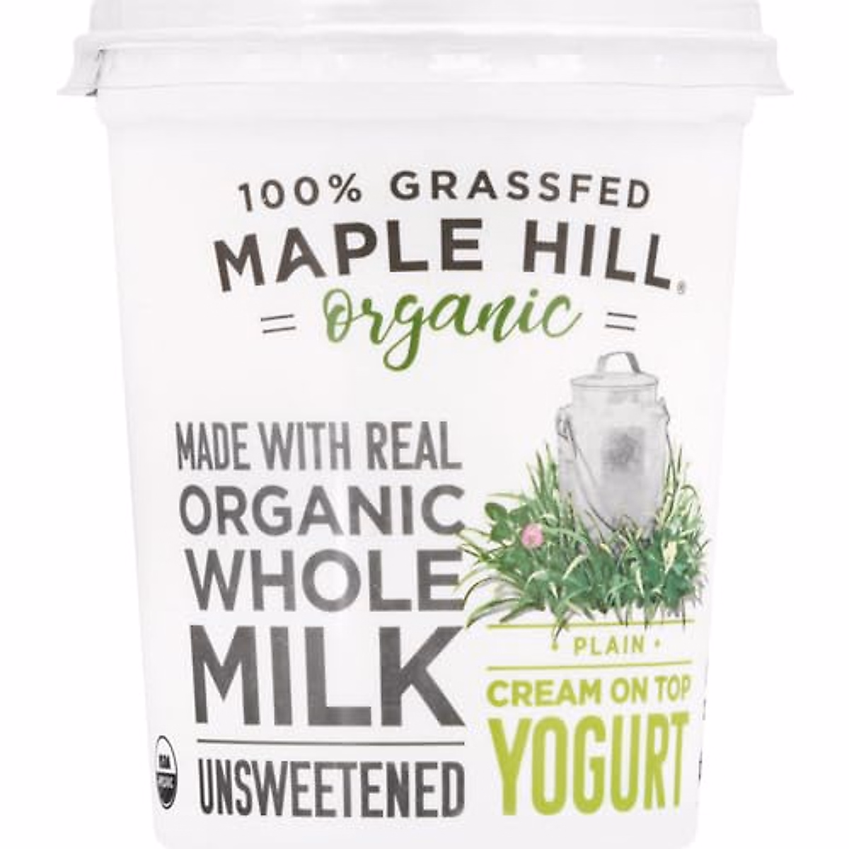 Maple Hill Creamery Organic Cream on Top Yogurt - USDA Organic Whole Milk Yogurt – Unsweetened No Sugar Added– 100% Certified Grass-Fed Yogurt, Plain, 32 oz