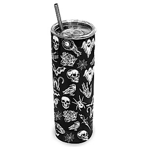 Black Goth Tumbler 20 Oz, Witch Goth Halloween Gifts for Women, Witchy Gothic Halloween Tumbler Coffee Mug Cup Water Bottle Drinking Cup for Cold or Hot Drinks, Halloween Goth Stuff Accessories Things