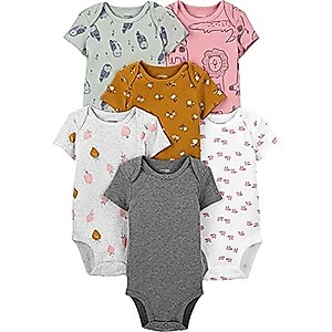 Simple Joys by Carter's Baby Girls' Short-Sleeve Bodysuit, Pack of 6, Multicolor/Floral/Forest Animals/Owl/Sheep, 3-6 Months