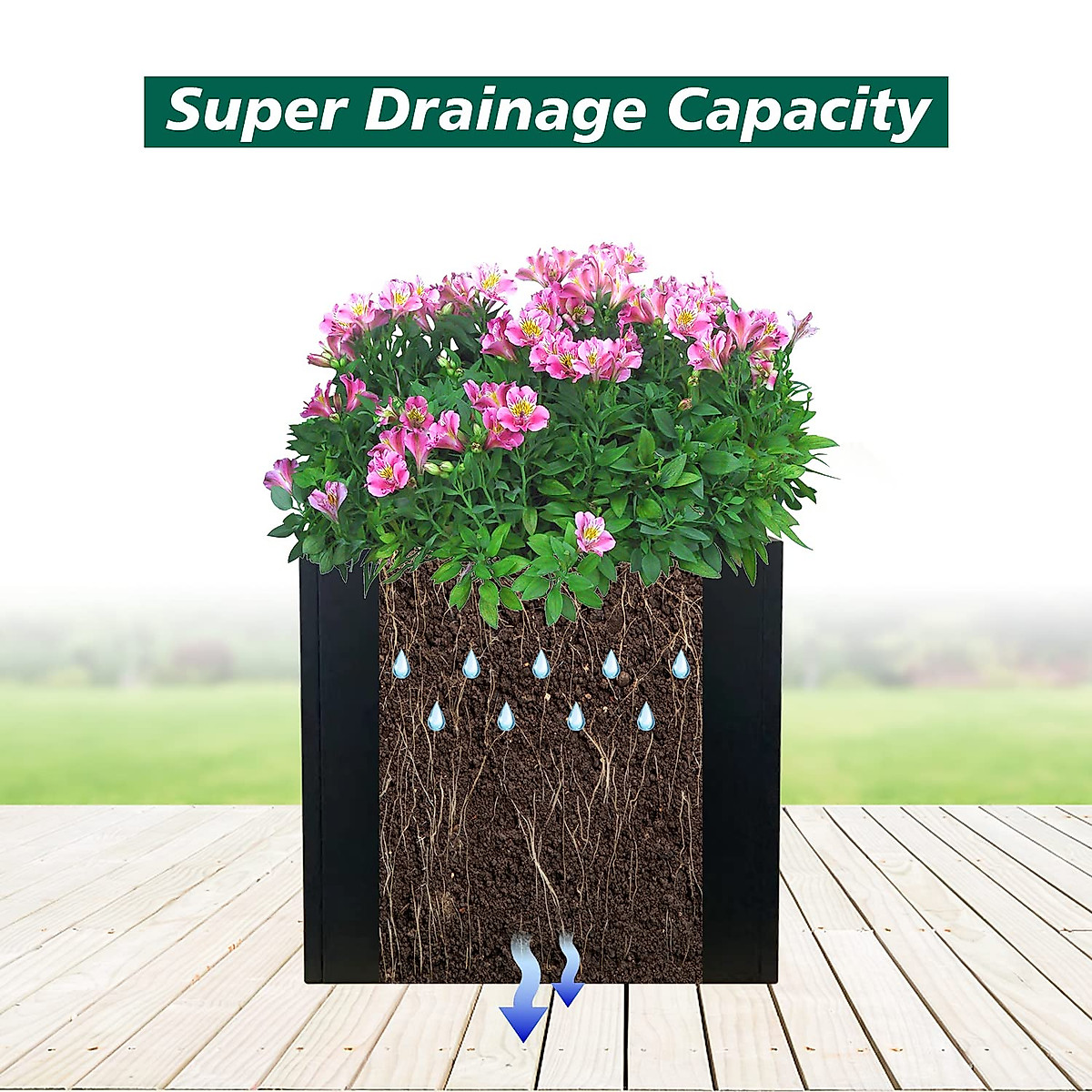 Galvanized Steel Planter Box Black Metal Planter Large Square Indoor Outdoor Planters Cube Steel Heavy Duty Flower Pot 20Inch Powder Coating Modern Commercial Residential for Patio, Deck, Yard, Garden