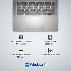 Dell Inspiron 16 5625 Small Thin & Light Portable Laptop - 16 inch FHD+ (1920 x 1200) Display, AMD Ryzen 7 5825U, 16GB DDR4 RAM, 512GB SSD, Radeon Graphics, Bluetooth, Windows 11 Pro - Silver