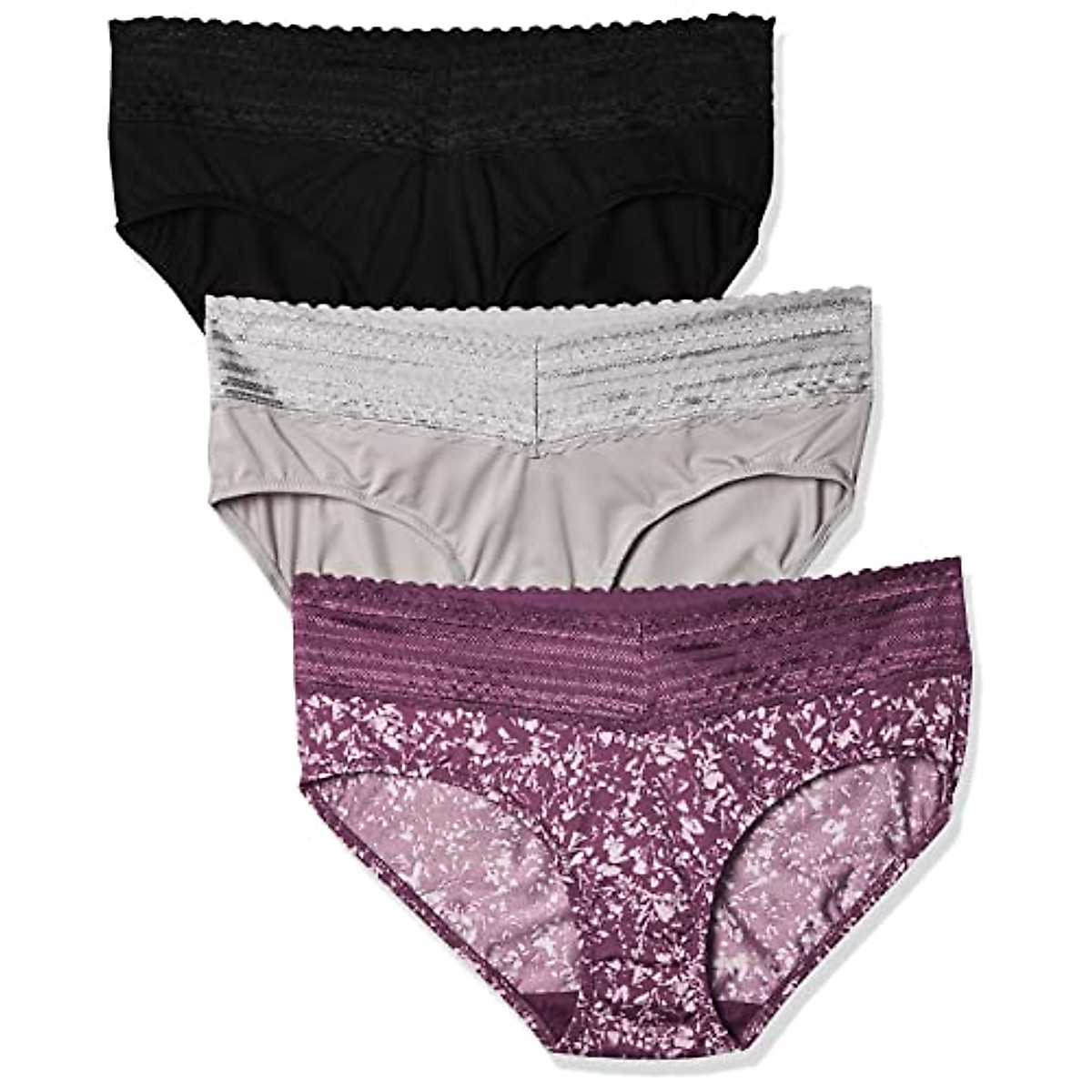 Warner's womens Blissful Benefits No Muffin 3 Pack Hipster Panties, Amaranth Abstract Print Black Platinum, Large US