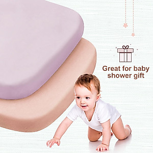 MEILA Bassinet Fitted Sheets Compatible with Chicco LullaGo Anywhere Portable | LE Bassinet, 100% Jersey Cotton Beside Bassinet Sheet for Baby Girl, Pack of 2, 32x16 (Light Pink+Lilac)