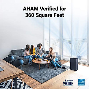 Winix AM80 True HEPA Air Purifier with Washable Advanced Odor Control (AOC) Carbon Filter, 360sq ft Room Capacity, Dark Grey, Large