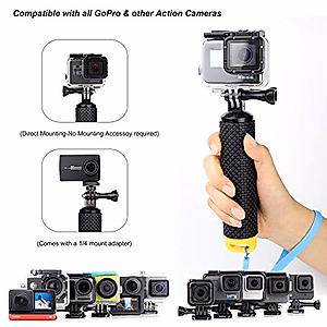 SOONSUN Waterproof Floating Hand Grip for GoPro Hero 11, 10, 9, 8, 7, 6, 5, 4, 3, 2, Hero Session, Fusion, Max, AKASO, SJCAM, DJI Osmo Action Camera Handler Handle Mount Accessories for Sports Camera