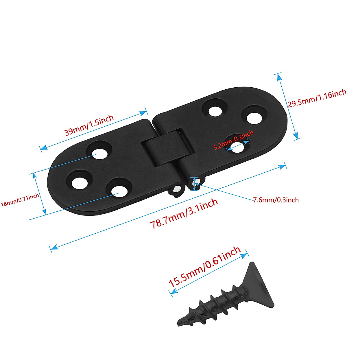 Piutouyar 4PCS Butler Tray Hinge Black, Heavy Duty Folding Flip Top Hinge 180 Degree Round Edge Hinge for Folding Tables Sewing Machine Table Furniture Accessories 3.1inch x 1.16inch