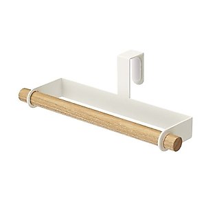 YAMAZAKI Cabinet Door Dish Home Towel Hanger, | Steel + Wood | Kitchen Organizer, One Size, White