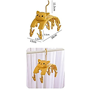 JHTPSLR Kawaii Stretching Cat Drying Rack for Socks Bras Panties Towel Underwear 10 Clips Clothes Hanger Cute Small Indoor Hanging Drying Rack for Kids Baby Nursery Room Decor (Yellow)